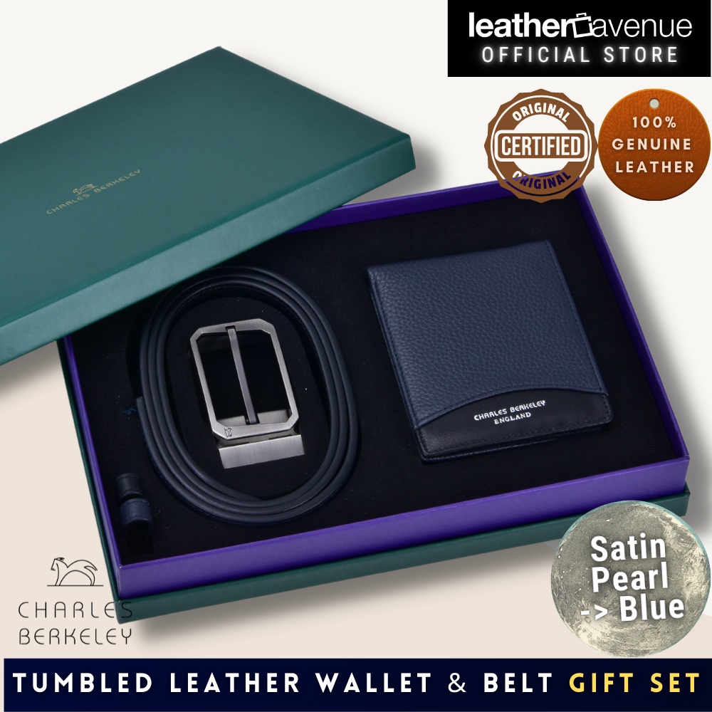 Charles Berkeley Tumbled Leather Bifold Wallet & Belt Gift Set Wallet ...
