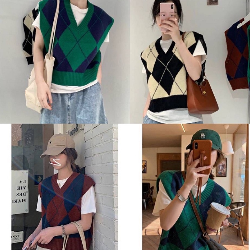 Korean Style Sleeveless Knitted Vest Women's Autumn Retro Loose Sweater ...