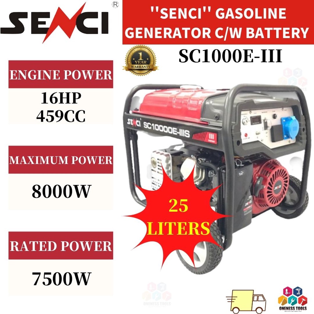 ''SENCI'' GASOLINE GENERATOR C/W BATTERY -16HP / 459CC / 8.0KW / 25 ...