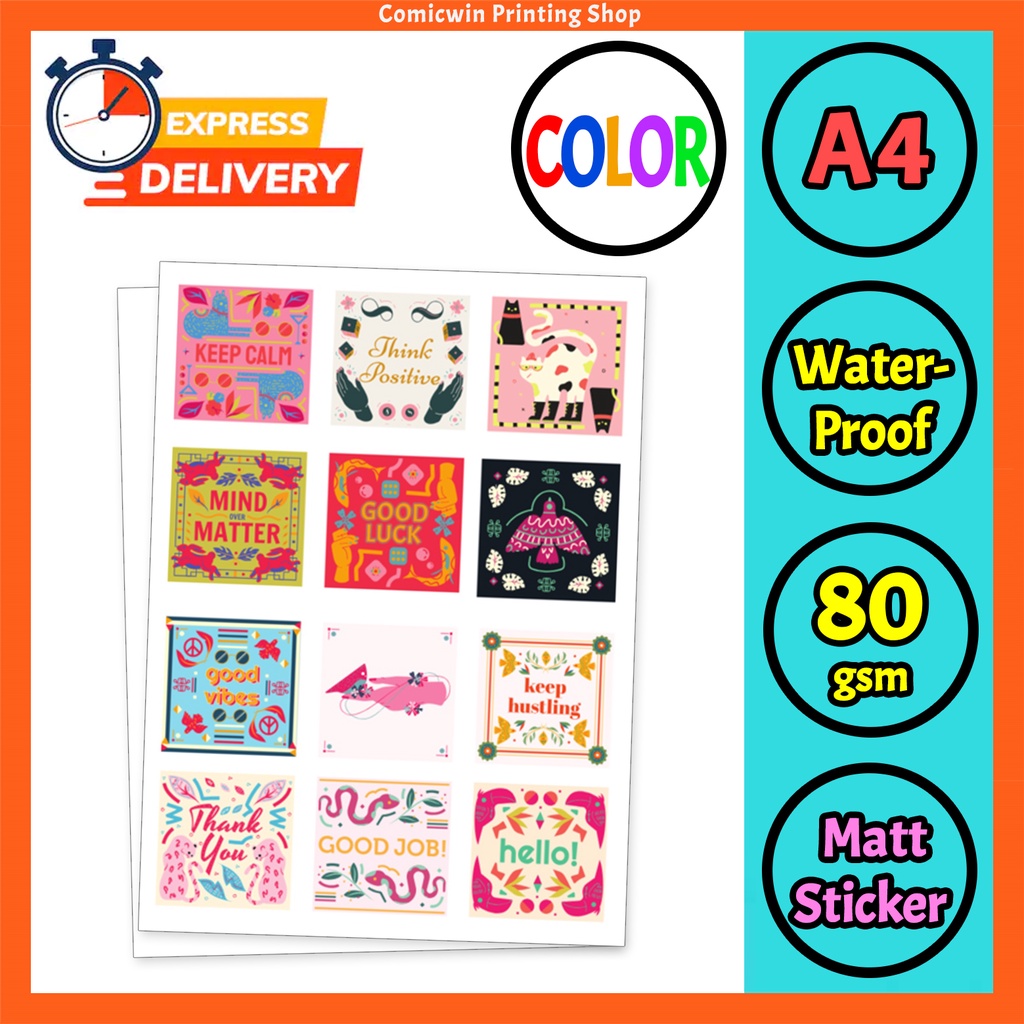 [INSTANT] Waterproof Synthetic Matt Sticker A4 Colour Printing (80gsm ...