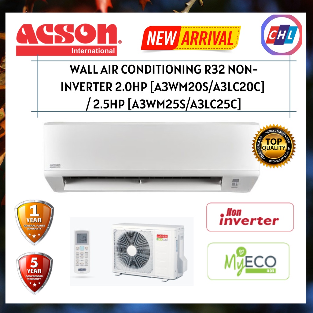 ACSON WALL AIR CONDITIONING R32 NON-INVERTER 2.0HP A3WM20S/A3LC20C / 2 ...