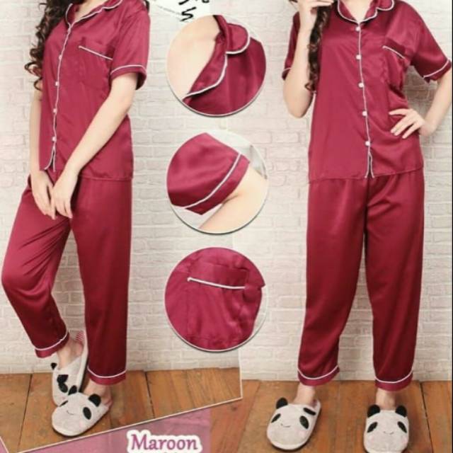 Plain Smooth satin Nightgown Pajamas | Shopee Malaysia