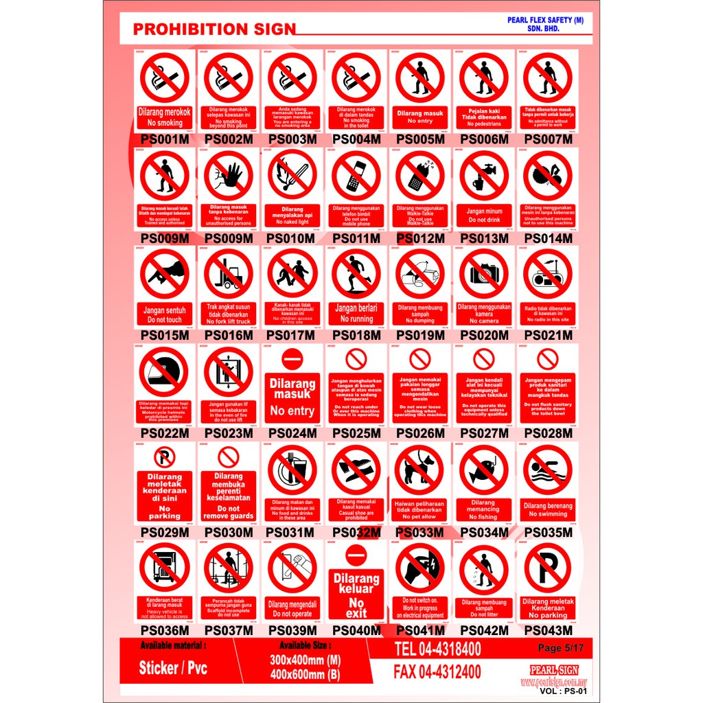 DOSH/ JKKP STANDARD PROHIBITION SIGN 100 X 300MM, 300X400MM, 400X600MM ...