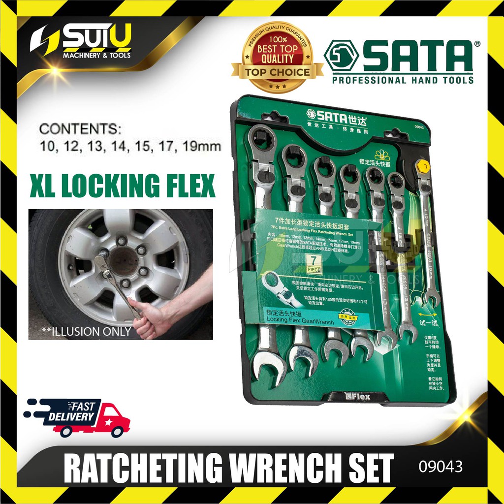 SATA 09043 Metric XL Locking Flex Head Ratcheting Wrench Set 7Pcs ...