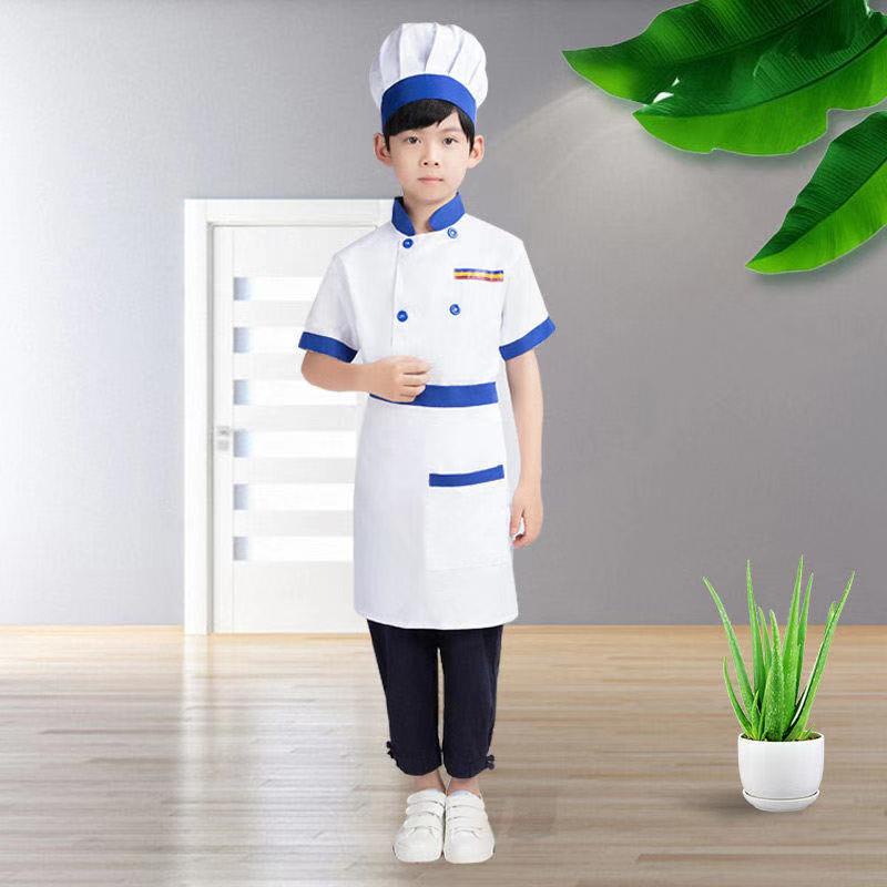 Short Sleeve Kids Chef Uniform hat+tops+apron set Cosplay Costumes Cook ...