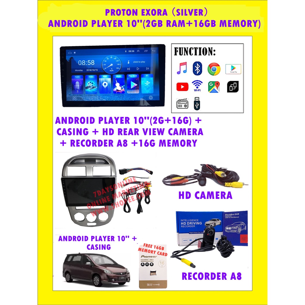 PROTON EXORA 10" ANDROID PLAYER 16GB 2RAM + SV CASING + HD REAR VIEW ...