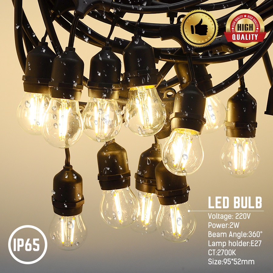 Dingdian LED Outdoor LED String Light 15M/48FT Patio Fairy Light String ...