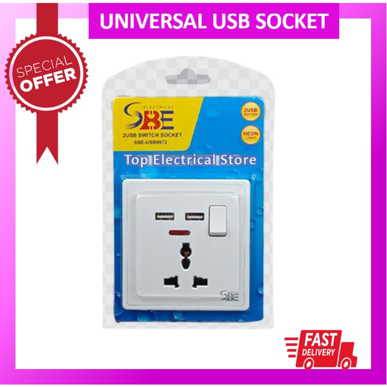 UNIVERSAL SWITCHED SOCKET WITH DUAL CHARGING POT LED POWER INDICATOR ...