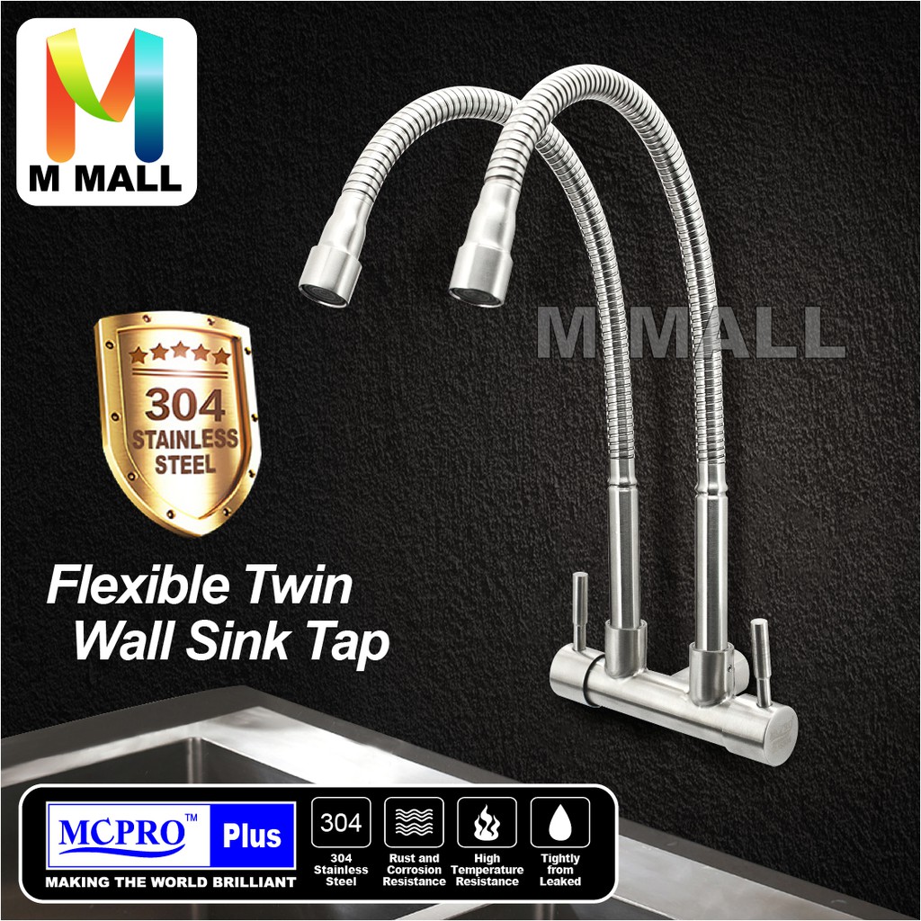 MCPRO Stainless Steel SUS304 Kitchen Faucet FLEXIBLE TWIN WALL SINK TAP ...