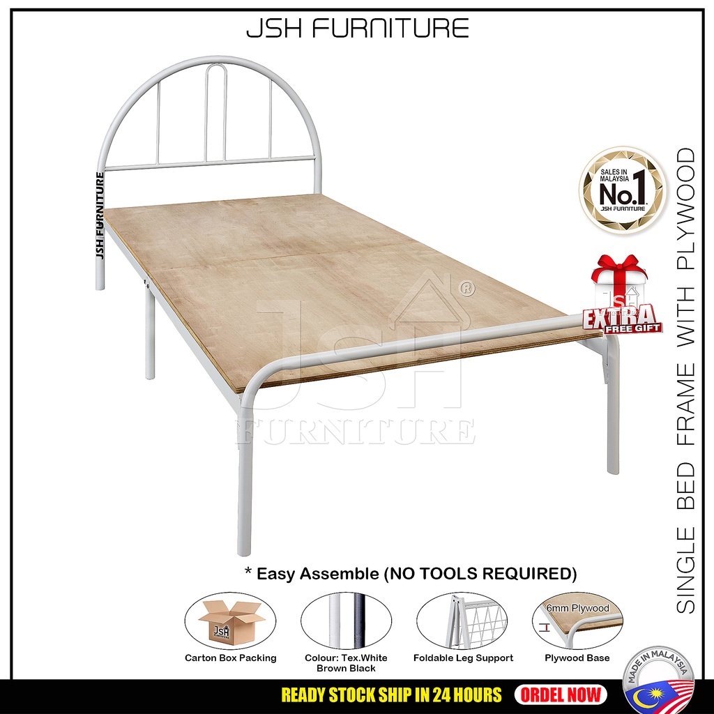 Foldable Single Bed Frame With Plywood - Katil Besi Single Katil Bujang ...