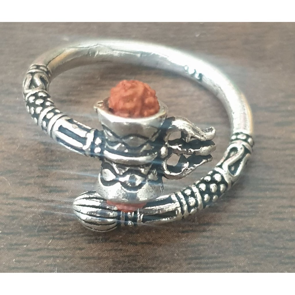 Lord Shiva Trishul Pure Silver Ring with 5 Muki ( Natural ) Rudraksha ...