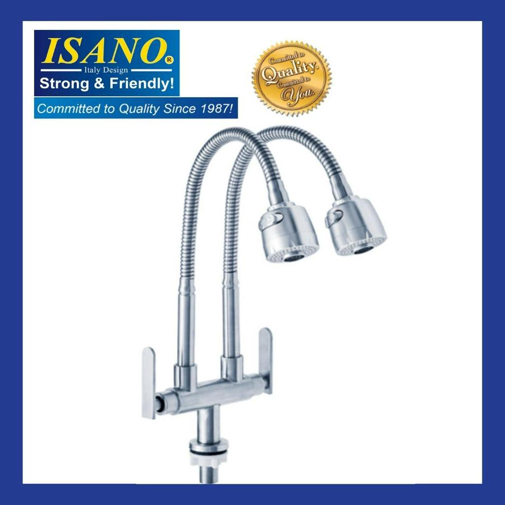 ISANO Kitchen Faucet Flexible Twin Neck Wall Sink Tap - 1000TFI ...
