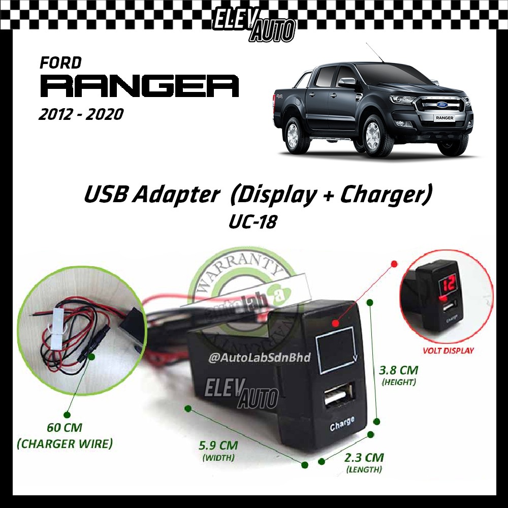 Ford Ranger 2012-2021 USB Adaptor Volt Display + Charger (UC-18 ...