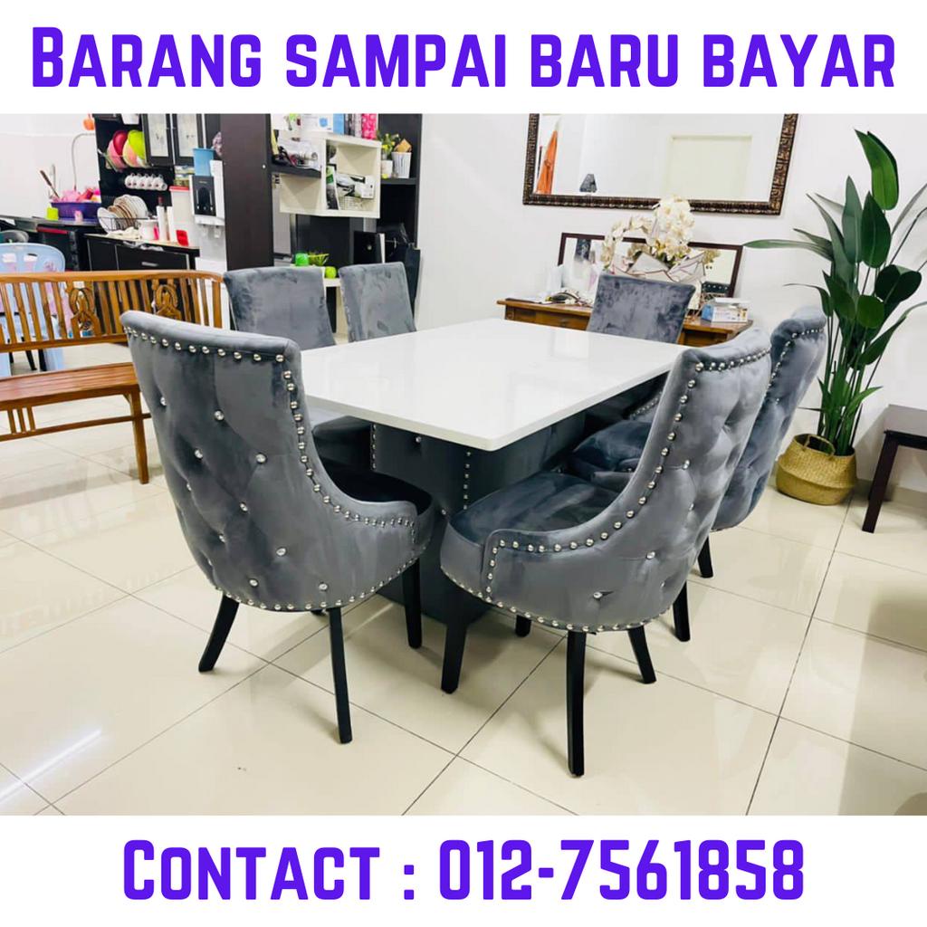 Marble Dining Table with Chesterfield Dining Chair Set (Meja Makan ...