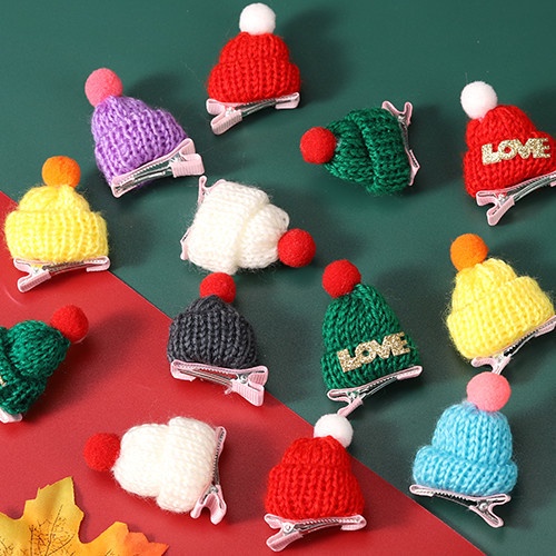 Red Wine Milk Tea Hat Knitted Finger Cap Christmas Mini Hair Clip ...