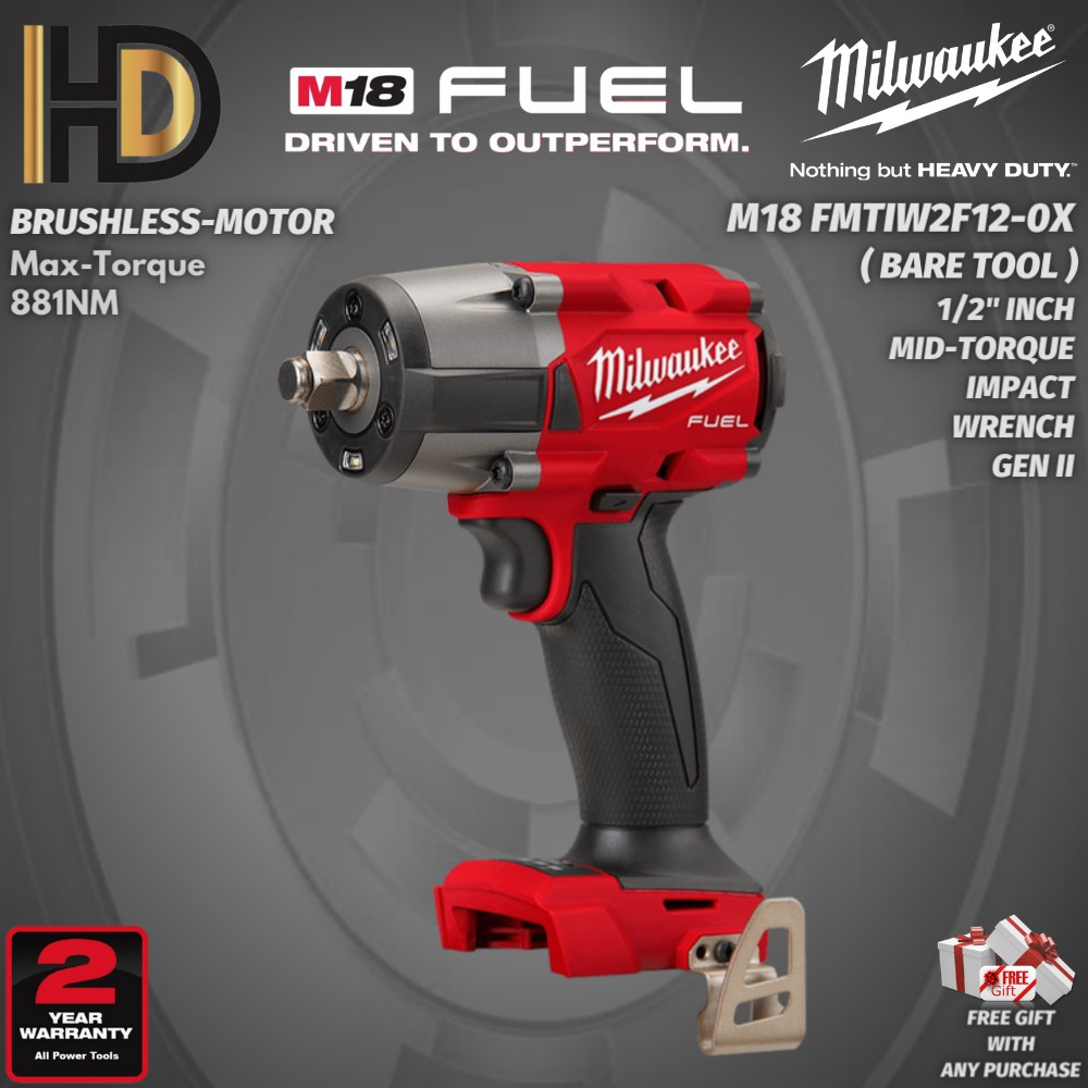 Milwaukee M18 FMTIW2F12 Fuel 1/2" Mid Torque Impact Wrench 881NM / Mid ...
