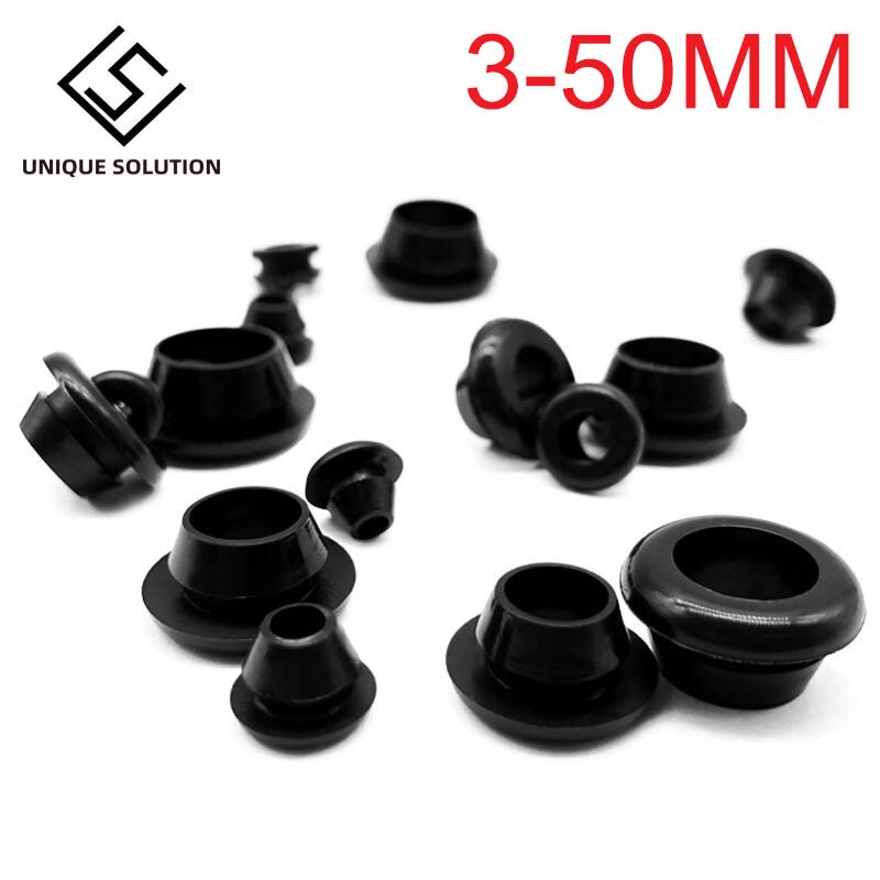 Black 3mm-50mm Rubber Snap-on Grommet Hole Plugs End Caps Bung Wire ...