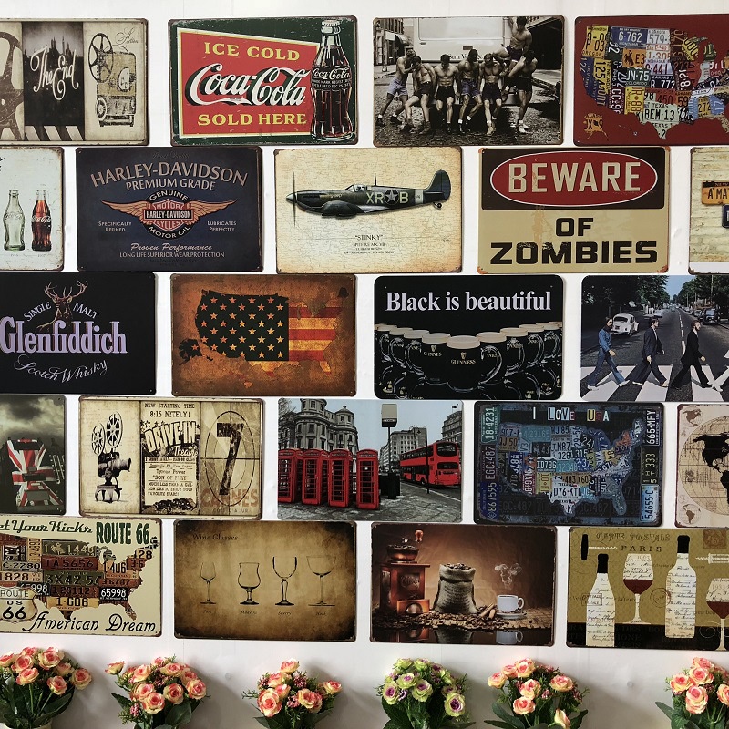 Vintage Metal Painting Cafe Advertising Vintage Deco Metal Wall Art ...