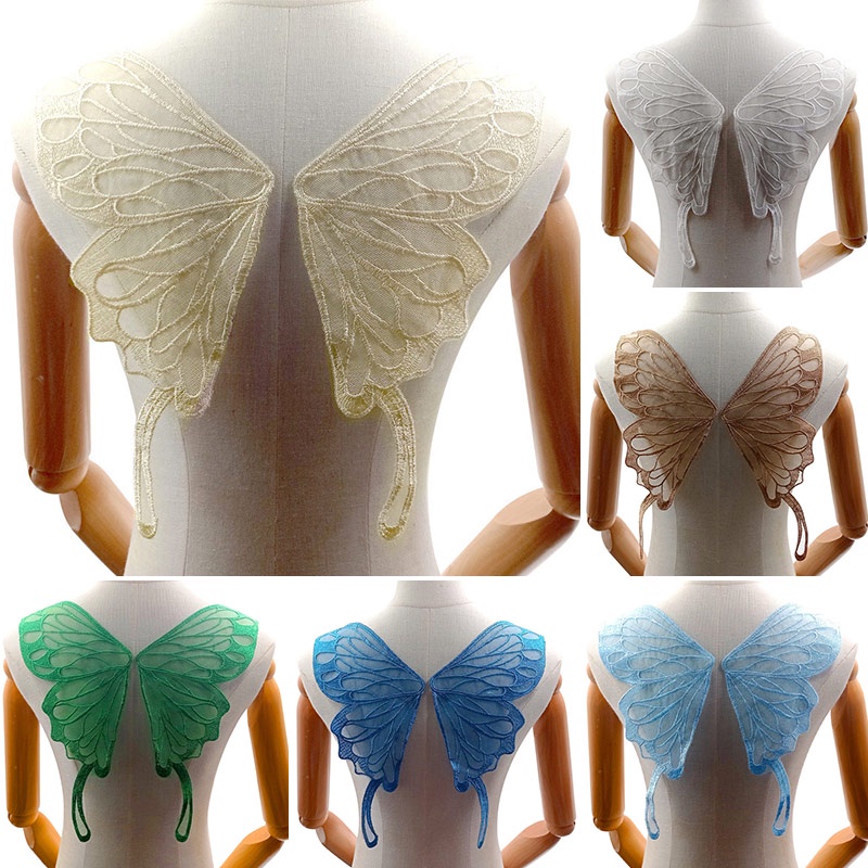 1 Pair Butterfly Wing Back Collar Lace Mesh Bottom Embroidered Corsage ...
