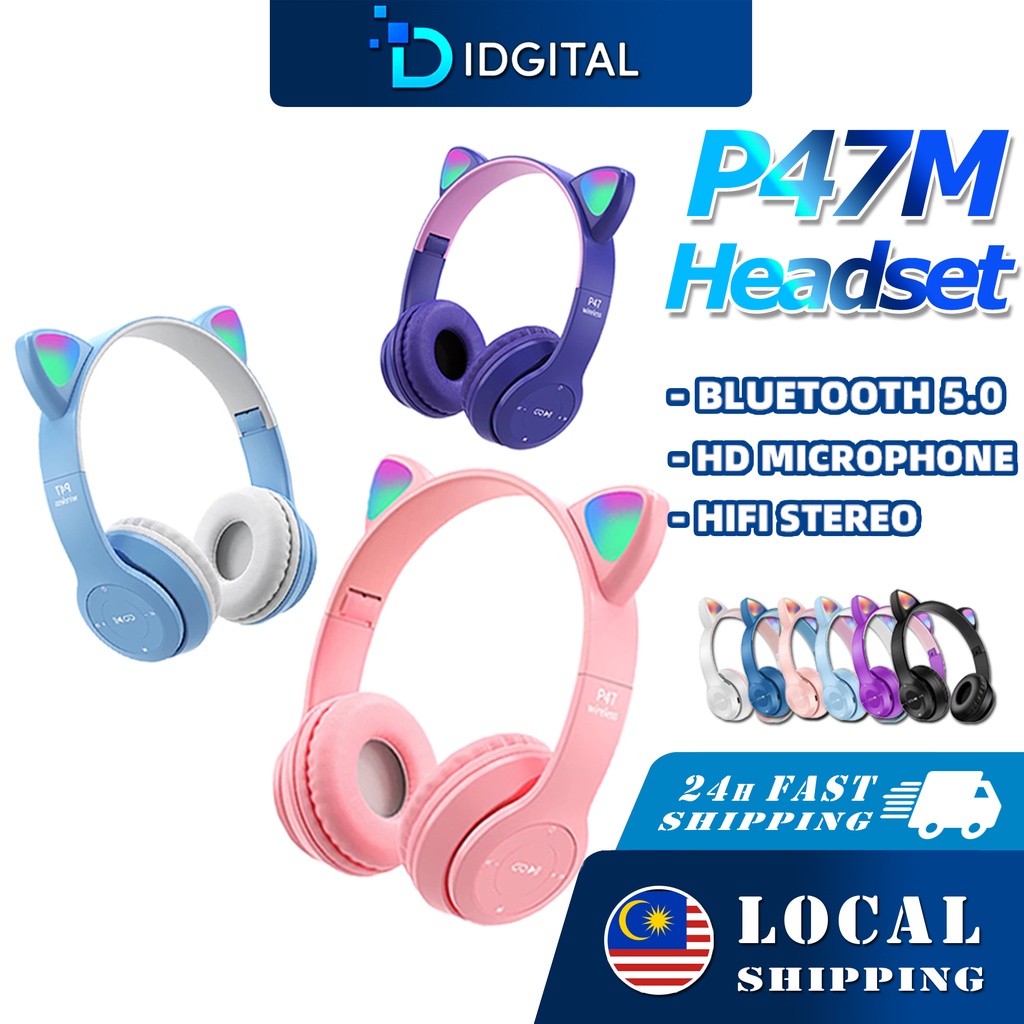 P47M Wireless Headphone Bluetooth Earphone Gaming Colorful LED Bass Stereo Headset Earbuds Over ...
