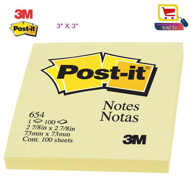 3M Post It Notes pad - 3 x 3 100 sheets (654) | Shopee Malaysia