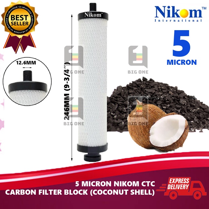 (5 MICRON) NIKOM 10" CTC CARBON WATER FILTER CARTRIDGE TO REPLACE CERAMIC CANDLE PENAPIS AIR ...