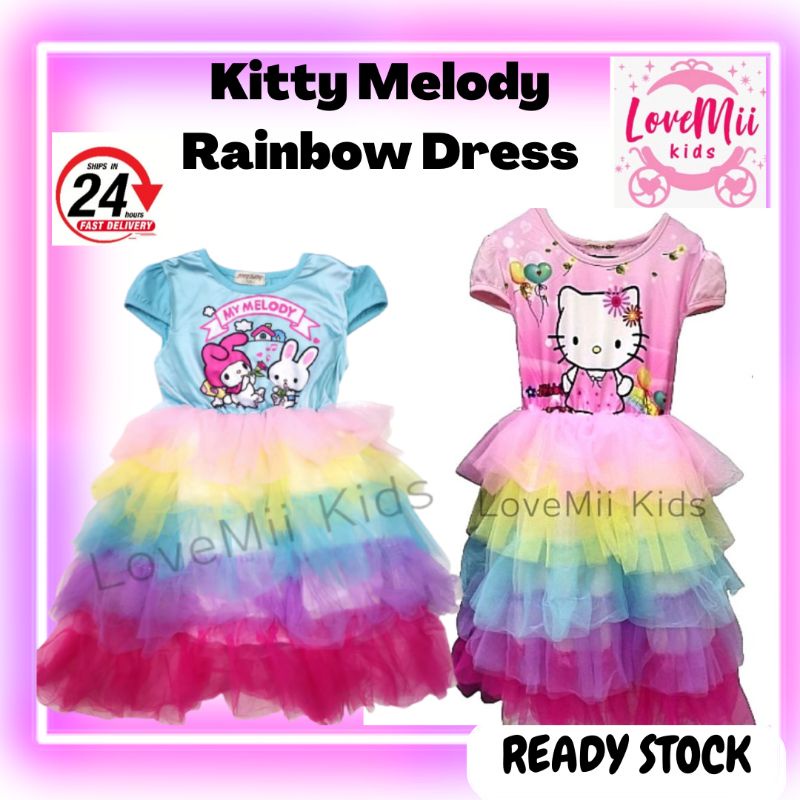 Hello Kitty Melody Dress Rainbow Girls colourful Children 3-7y Birthday ...