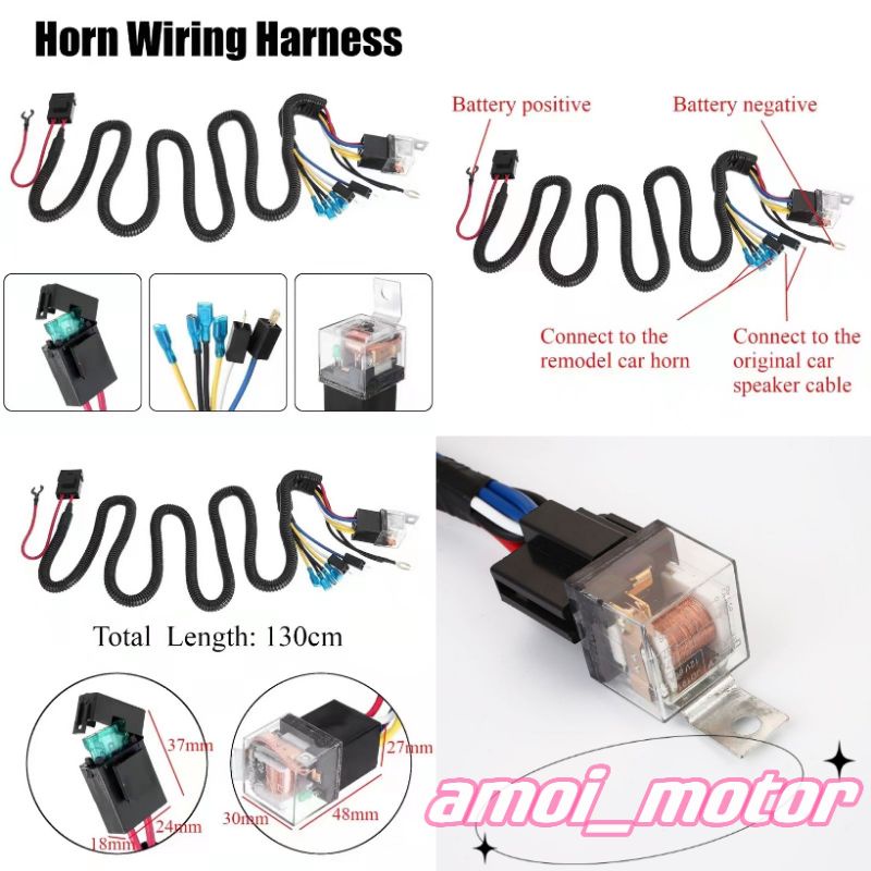 Motorcycle/Car 12V Horn Wiring Harness Relay Kit Wire Plug and Play ...