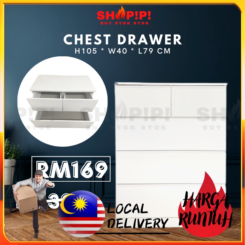 Shopipi CHEST DRAWER NO HANDLE WHITE COLOR STORAGE 5 Layer Drawer ...