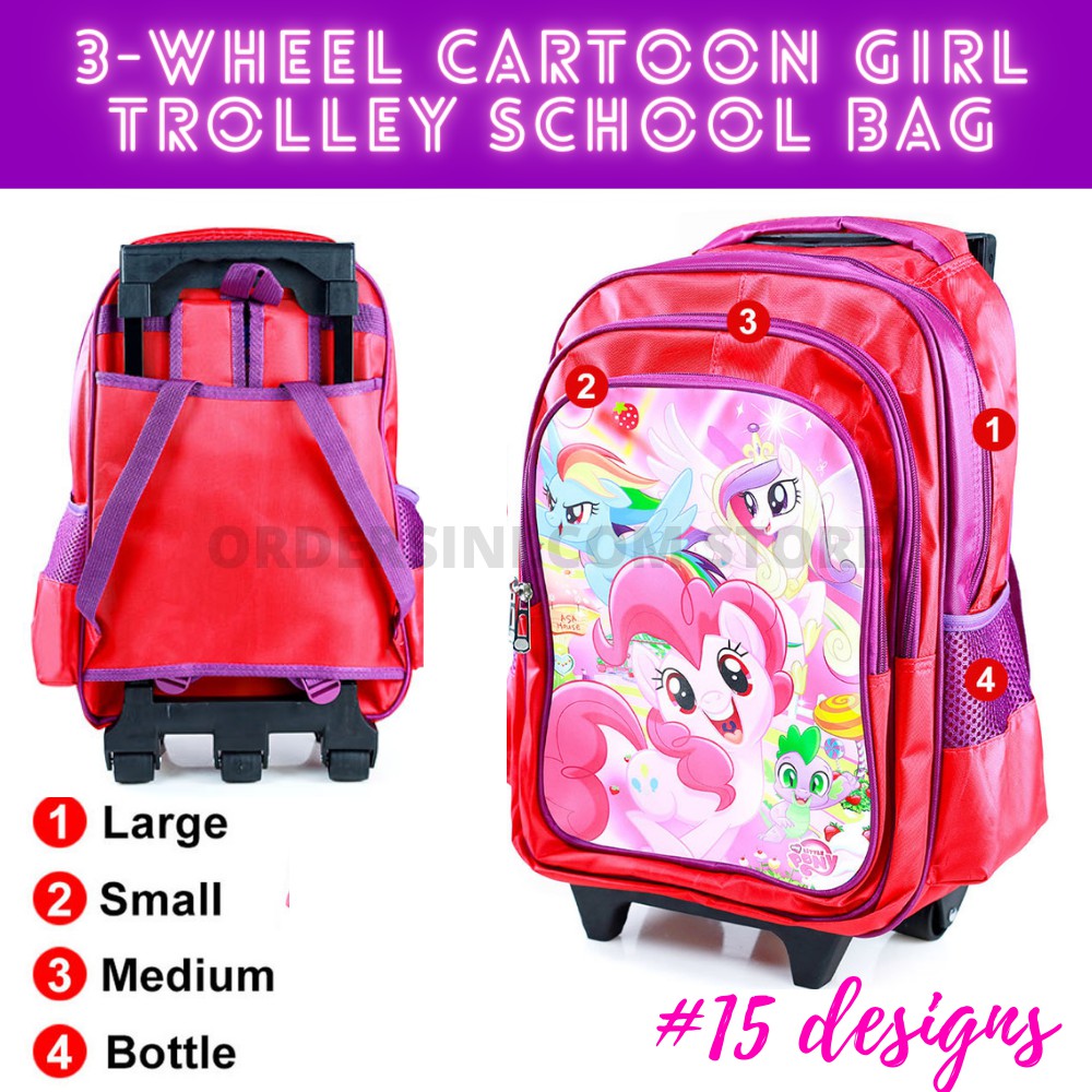 TRI-WHEEL CARTOON GIRL Trolley School Bag | Beg Sekolah Roda | Beg ...