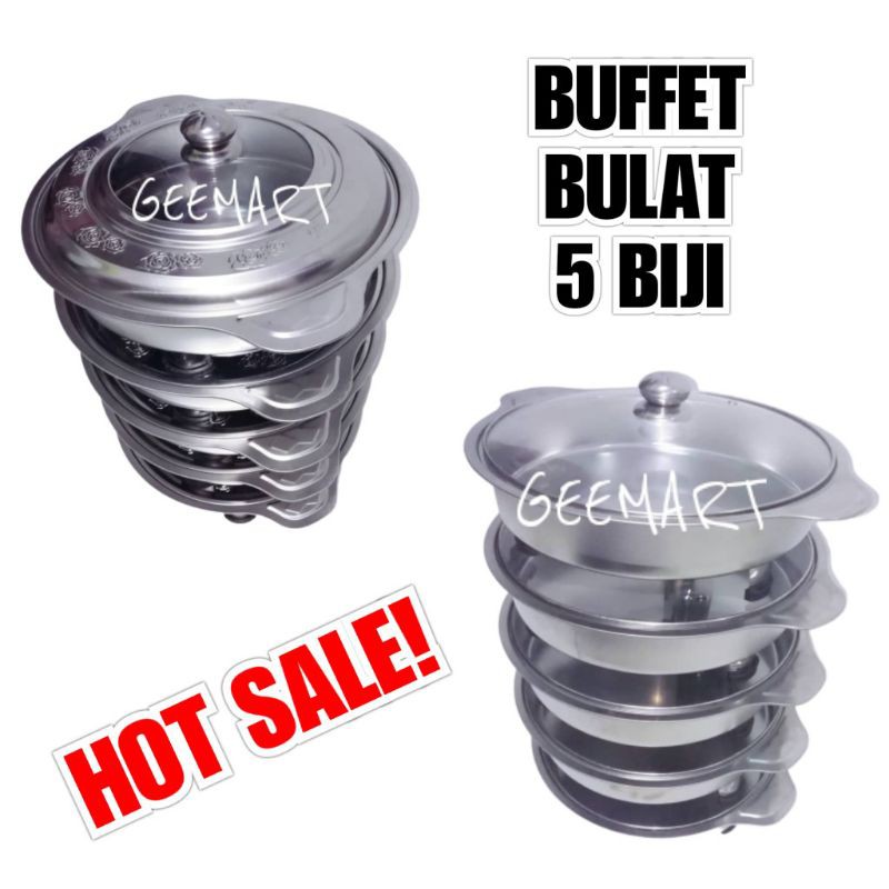HARGA GUDANG!! SET 5 BIJI BUFFET BULAT UKIR & KACA PENUH / ROUND BUFFET ...
