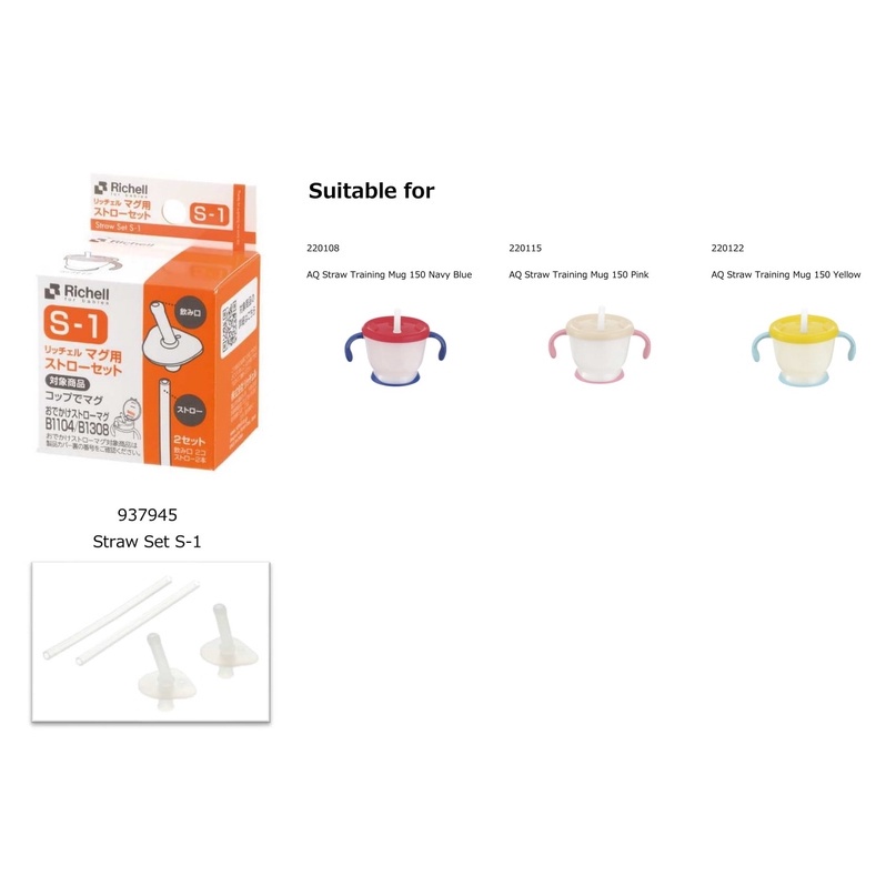 Original Richell Replacement Straw Set (AQ Straw Mug / AQ Cup De Mug / TLI Spout Bottle Mug ...