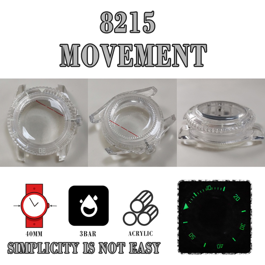 40MM Plastic Watch Case with Acrylic Glass Cover SUB Green Luminous ...