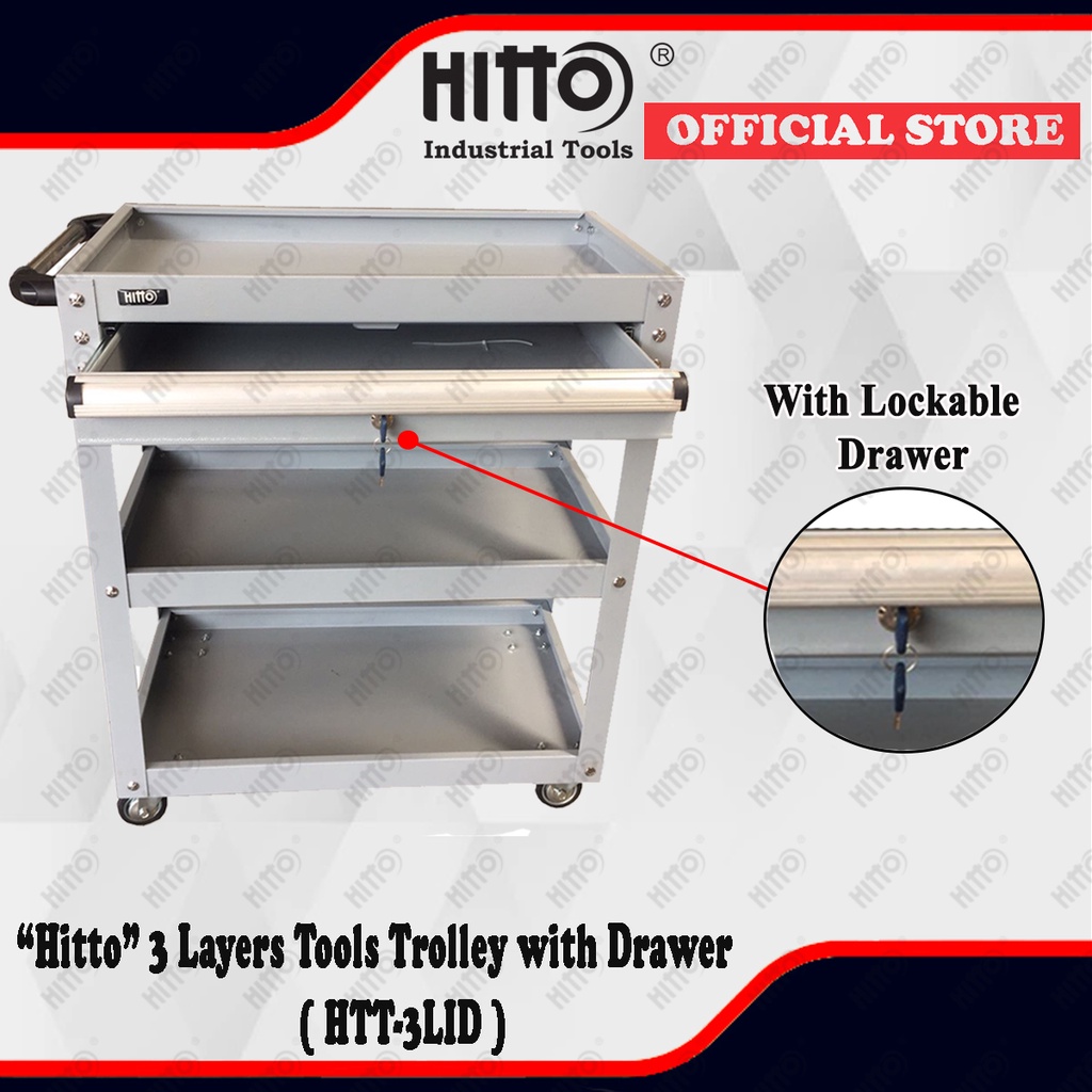 [ HITTO ] TOOLS TROLLEY 3 LAYERS WITH DRAWER / BARANG GARAJ BENGKEL ...