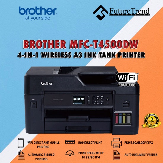 Brother MFC-T4500DW T4500DW A3 All in One (Print,Scan,Copy,Fax) Wireless Colour Ink Tank Printer ...