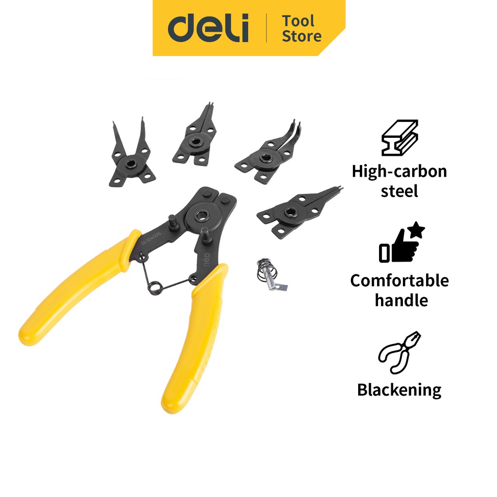Deli Tools Comfortable Handle Blackening Circlip Pliers (6") EDL104506 ...