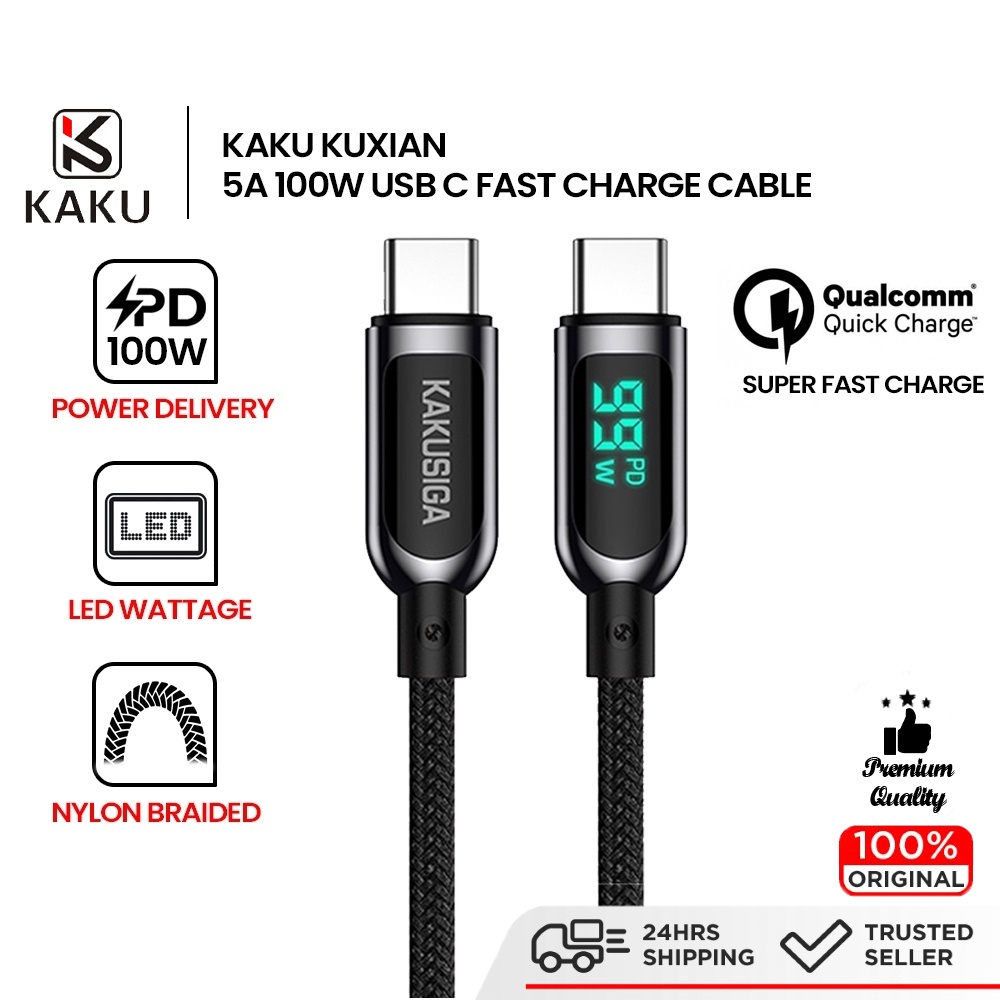 KAKU KUXIAN PD 100W Cable 5A Super Fast Charge QC Type C to USB C Cable LED Macbook | Shopee ...
