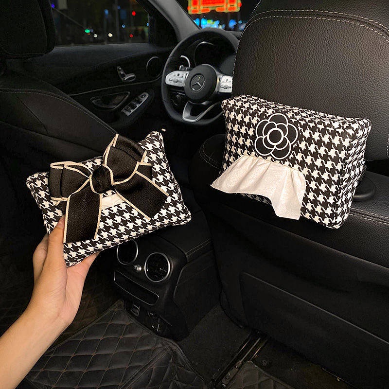 Houndstooth Car Tissue Box Creative Interior Hanging Fixed Paper Bag ...