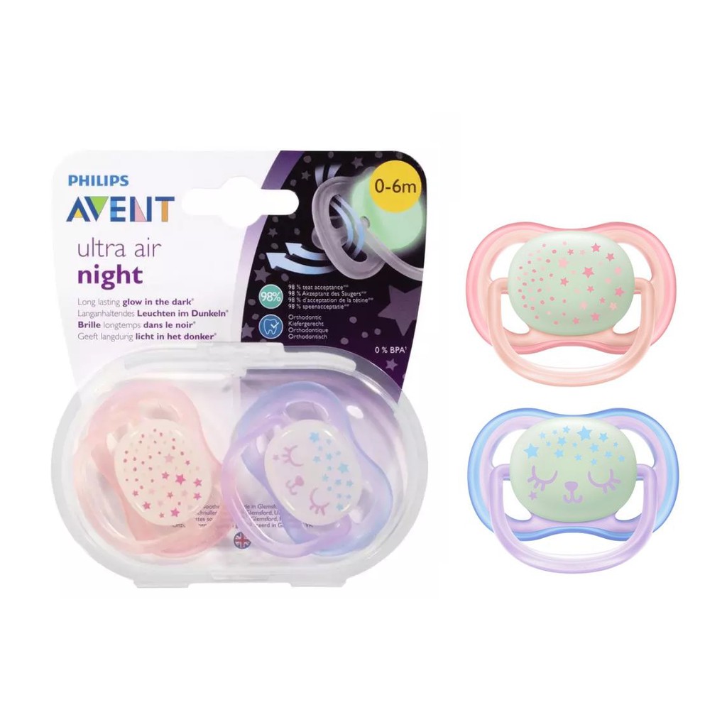 Philips Avent Pacifier Ultra Air Night Orthodontic 0-6m (2pcs) | Shopee ...