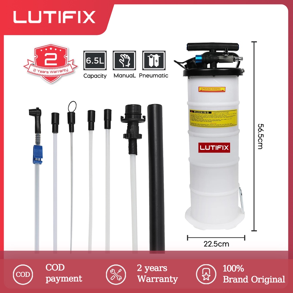 LUTIFIX 6.5L Pneumatic ＆ Manual Vacuum Oil Fluid Extractor Pump Engine Oil Changer Vacuum ...