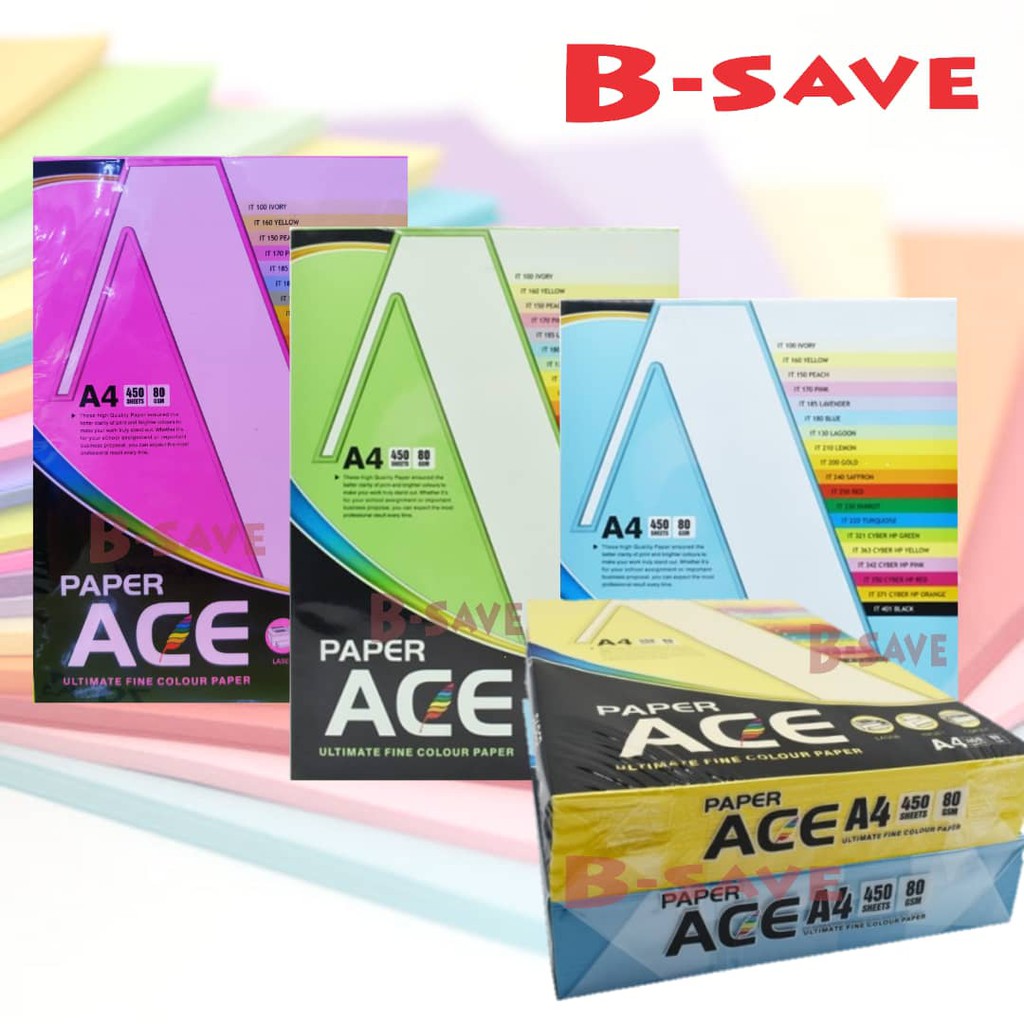 ACE A4 Colour Paper 80gsm 450sheets Kertas Warna | Shopee Malaysia