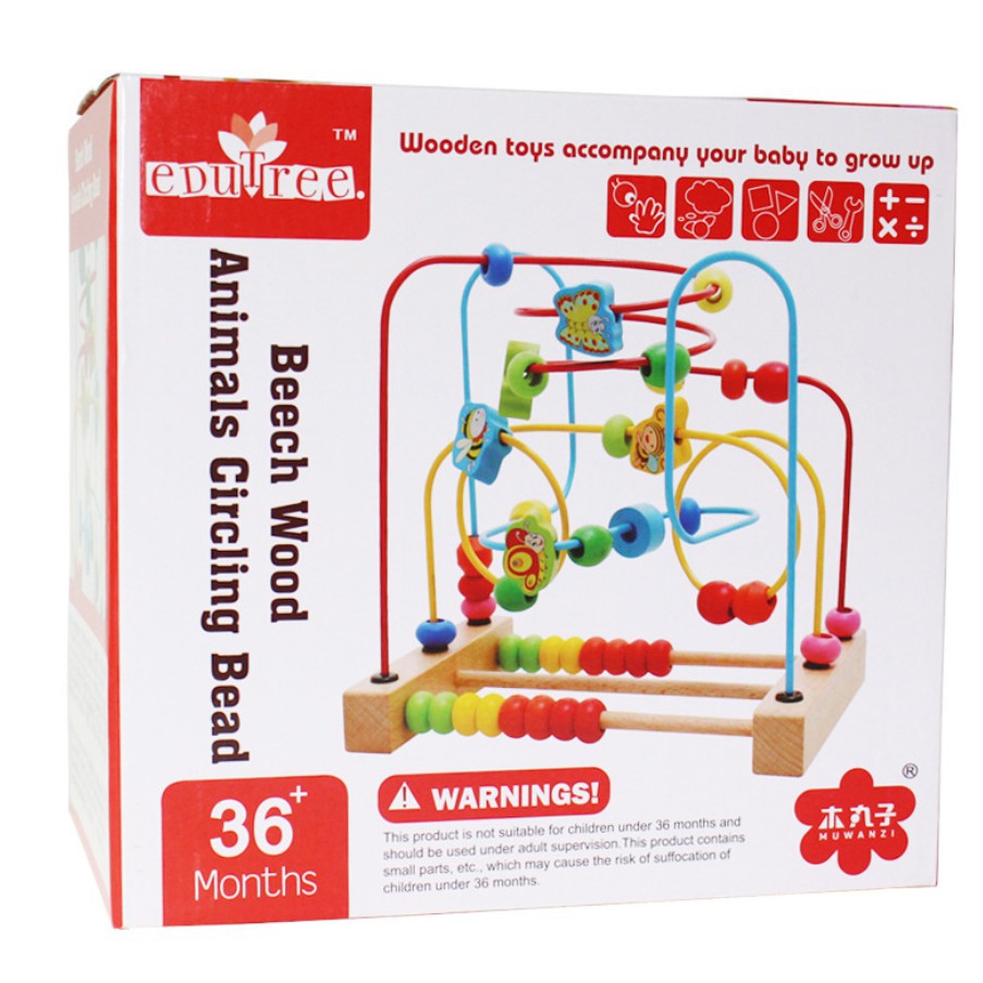 Wooden Beads Fruit / Animals Stringing Bead Maze Puzzle Coaster Early ...