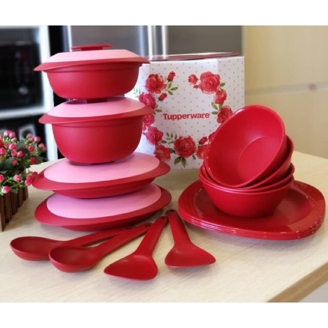 Tupperware Petit Royal Red Blossom Serving Set (with/without sambal ...