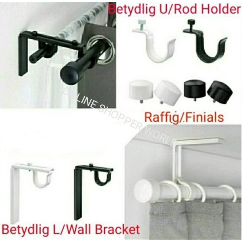 BETYDLIG/RAFFIG Finials Wall/Ceiling bracket Rod holder Black/White ...