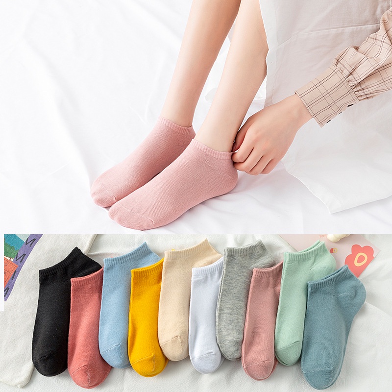 10Pairs Fashion Korean Candy Colors Cotton Casual Sock Short Ankle ...