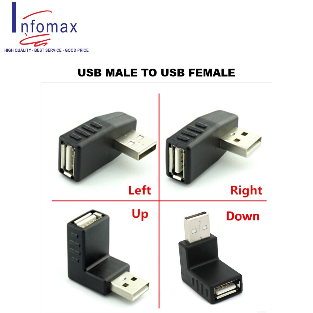 90 degree Left/Right /Up/Down Angle L Bending USB 2.0 A Male to Female ...