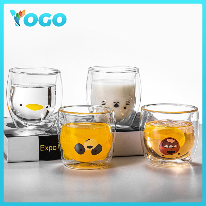 YOGO Cawan Kaca Dinding Berganda Cawan Kaca Kopi Beruang Comel pelbagai ...