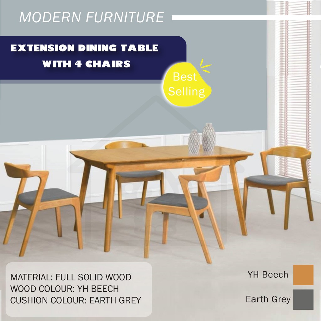 SET MEJA MAKAN 4 KERUSI/EXTENSION DINING TABLE WITH 4 CHAIRS/EXTENDABLE ...