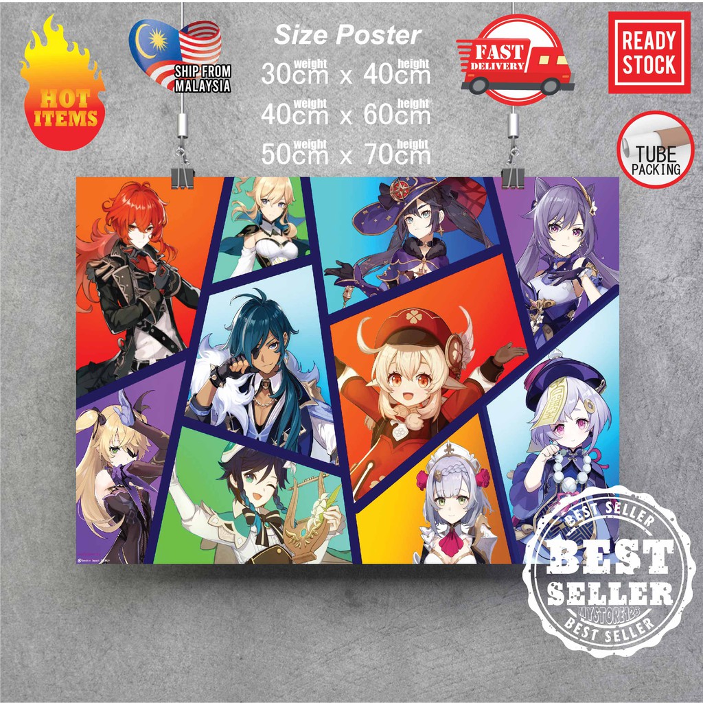 (Ready Stock) Genshin Impact poster Sticker Room decoration animation ...