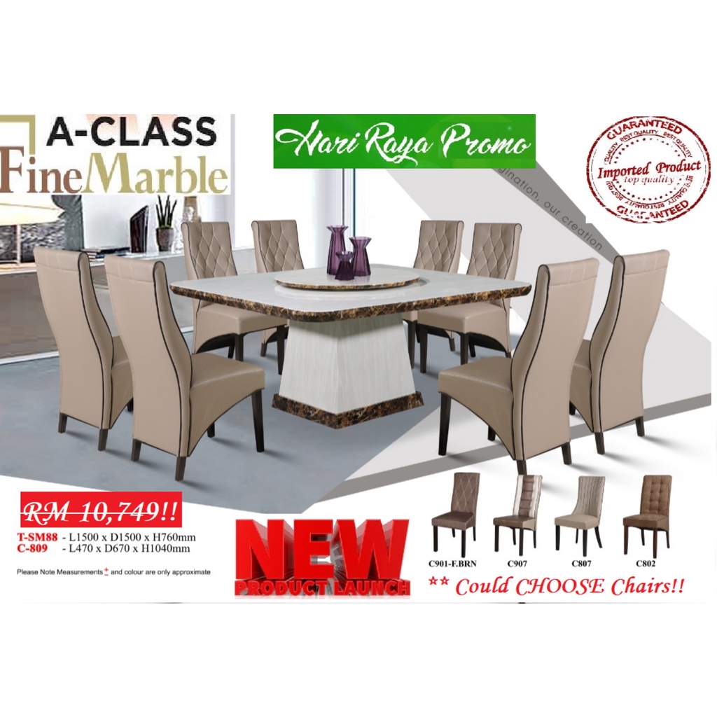 LX sm 88, 5ft Imported SQUARE MARBLE Dining TABLE + 8 CHAIRS, M-809 ...